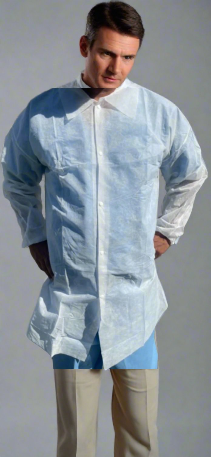 Disposable Lab Coats, White, No pockets
